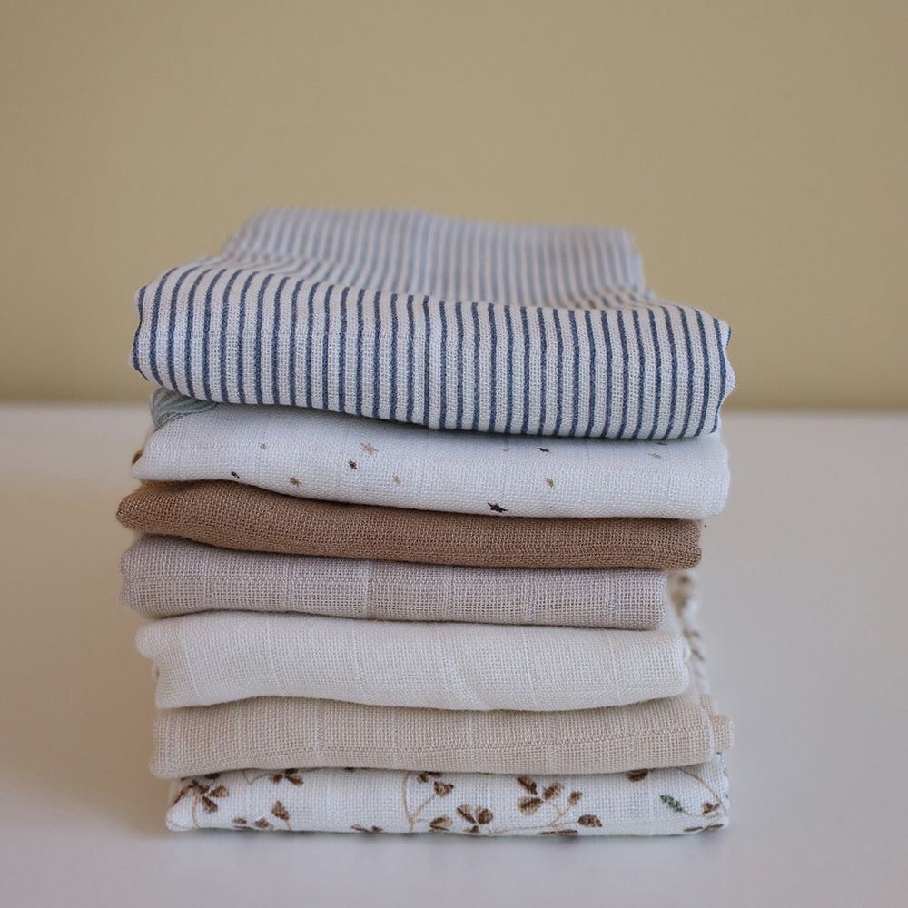 Muslin Cloth, 3-pack - GOTS Mix Classic Stripes Blue, Praline, Creme W